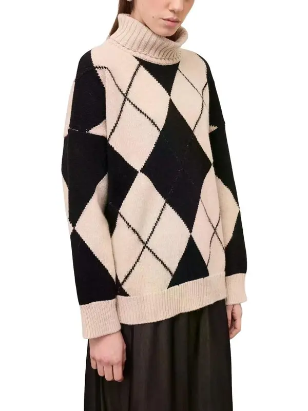 OTTOD'AME Argyle-intarsia Roll-neck Sweater - Neutrals