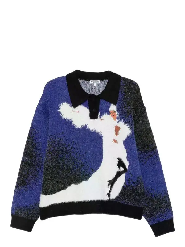 HOUSE OF ERRORS Graphic-intarsia Polo Shirt - Blue