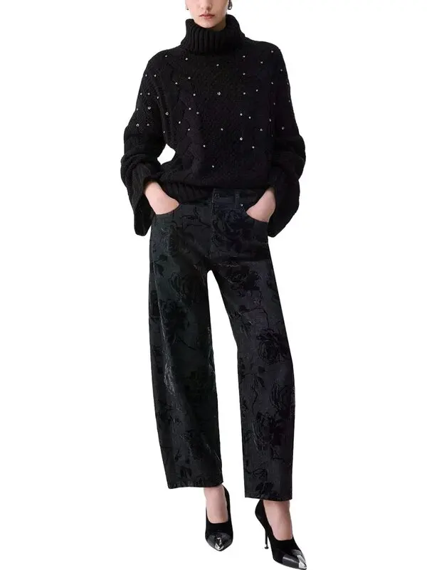 Liu Jo Cable-knit Turtleneck With Rhinestones - Black