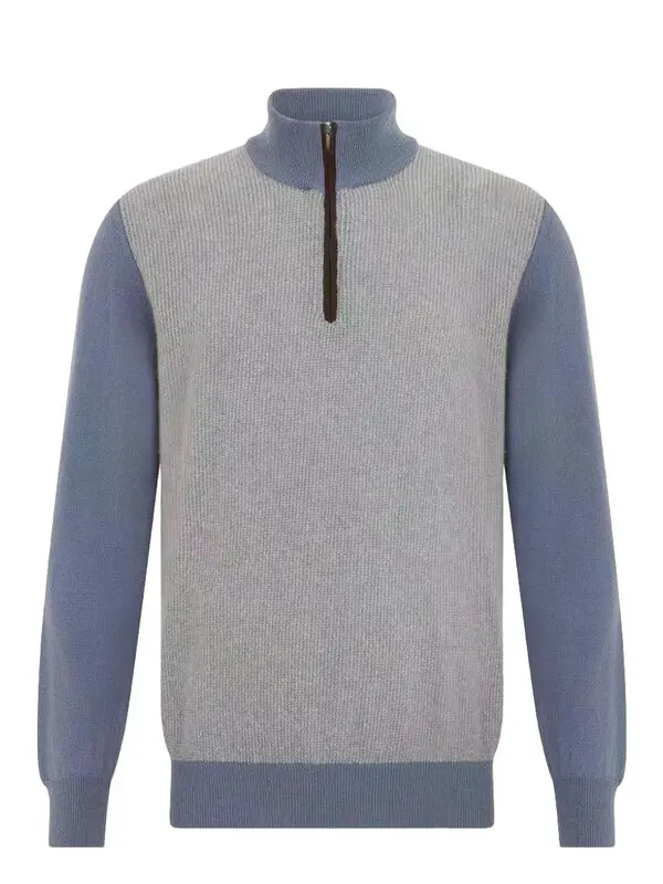 Fedeli Half-zip Panelled Sweater - Blue