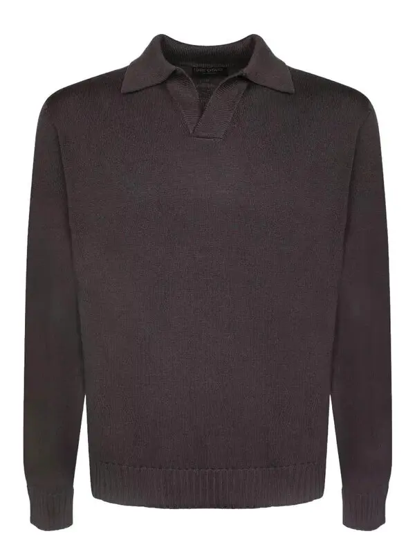 DELL'OGLIO Polo-collar Knitted Sweater - Brown