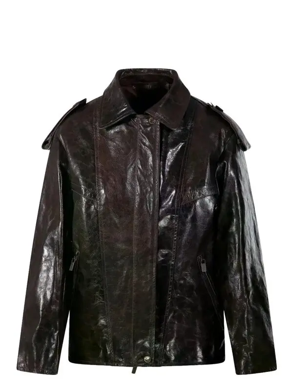 SALVATORE SANTORO Crinkled-finish Leather Jacket - Brown