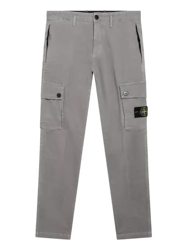 Stone Island 3100034 Stretch Organic Broken Twill Cotton 'old' Effect Slim-fit Cargo Trousers With Zip Hand Pockets - Grey