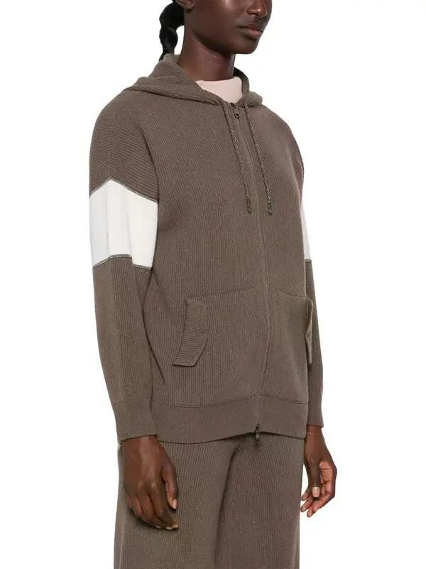 PANICALE Ribbed-knit Colour-block Hoodie - Brown