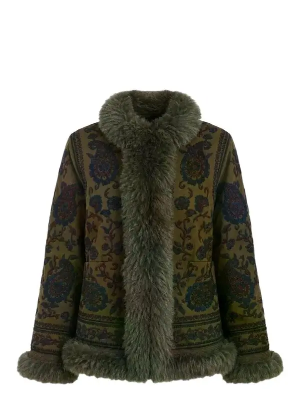 Antik Batik Paisley-embroidered Faux-fur-trim Jacket - Green