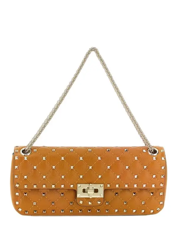 Valentino Garavani Medium Rockstud Spike Quilted Leather Shoulder Bag - Orange