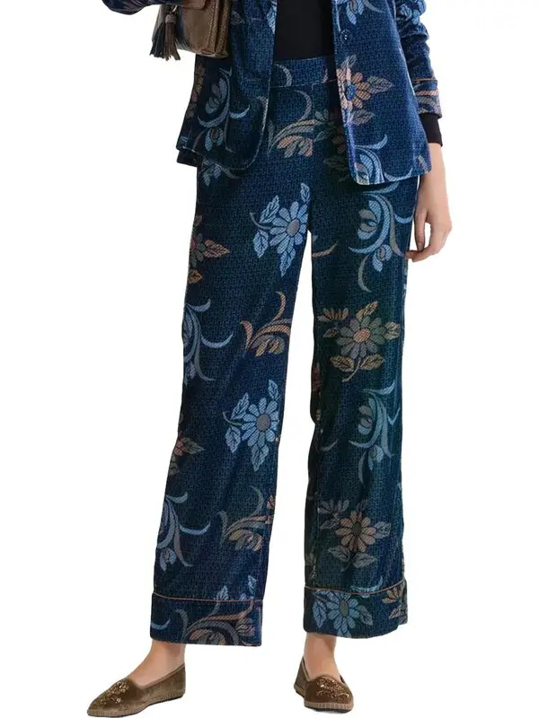 Malìparmi Floral-moti Cropped Trousers - Blue