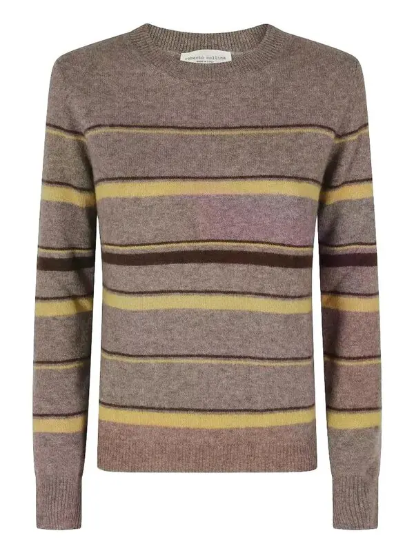 ROBERTO COLLINA Striped Crew-neck Sweater - Brown