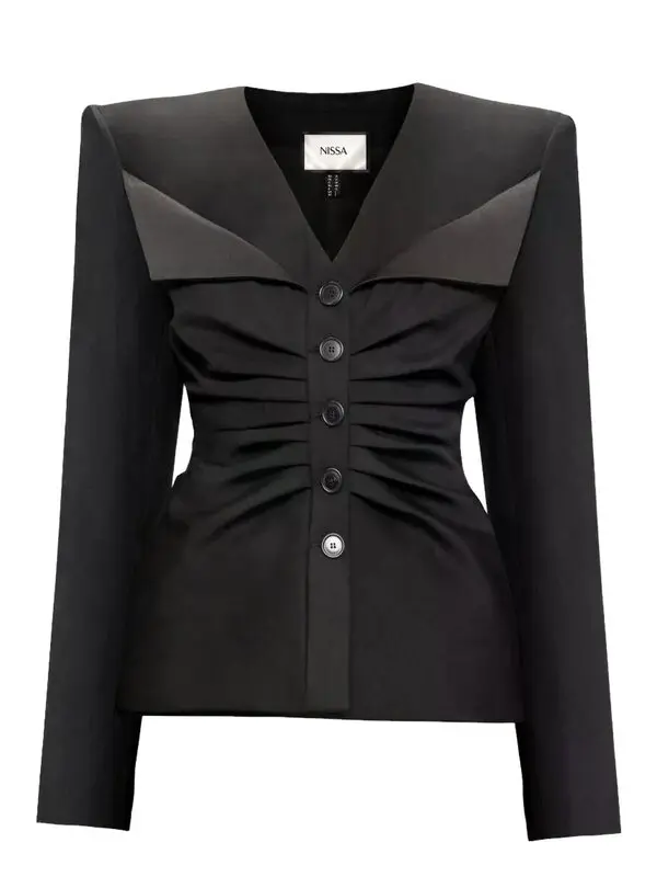 NISSA Wool-blend Ruched Blazer - Black