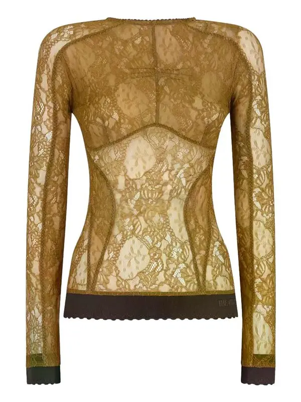 Attico Sheer Lace Long-sleeve T-shirt - Brown
