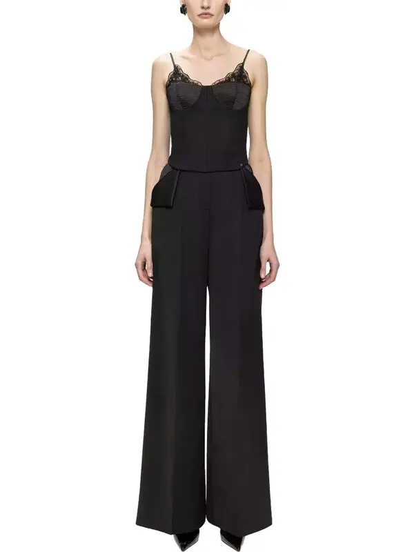 NISSA Wool-blend Lace Corset Top - Black