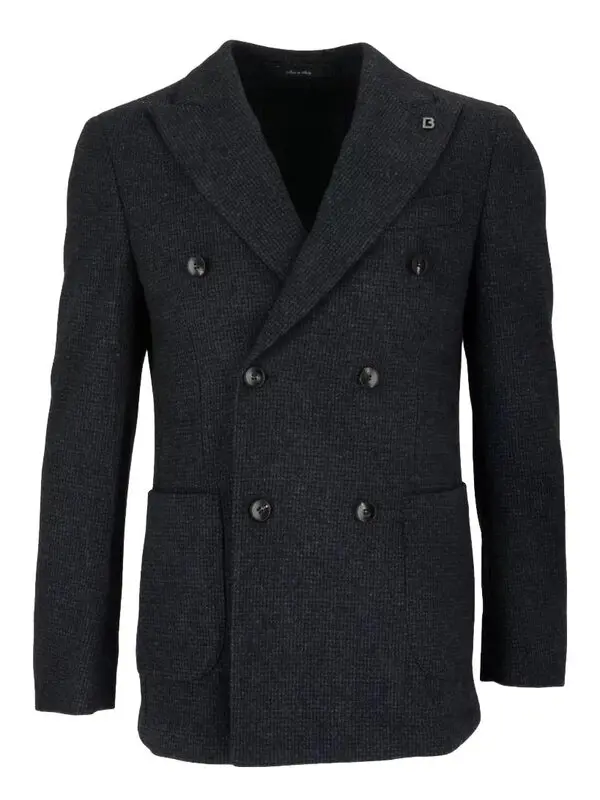 BRERA Double-breasted Textured Blazer - Blue