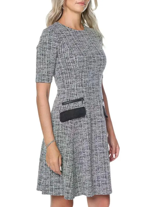 Dkny Zip-detail Tweed Mini Dress - Black