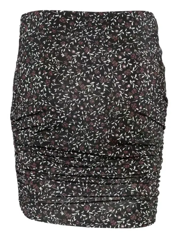 MAR DE MARGARITAS Floral-print Ruched Mini Skirt - Black