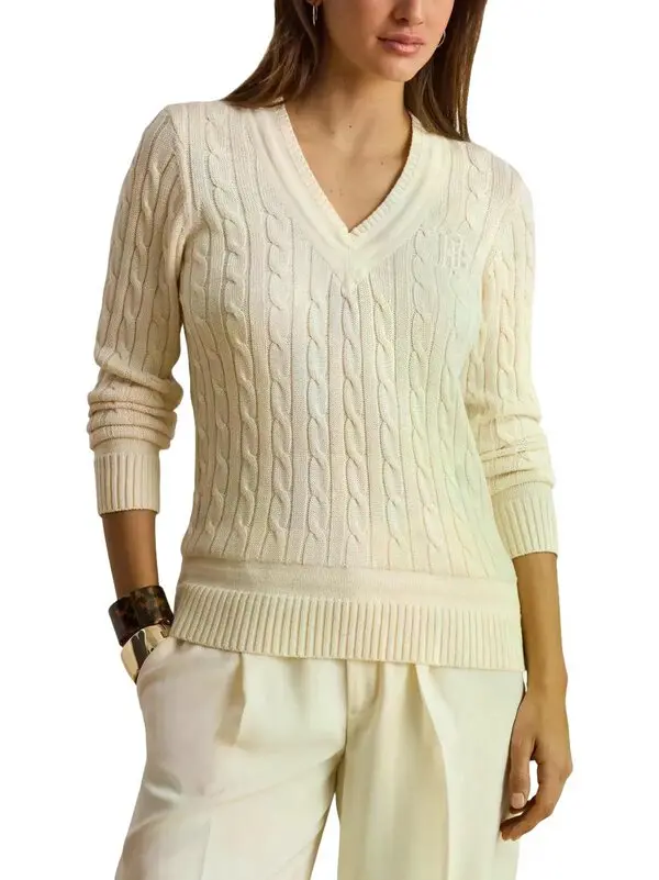 Ralph Lauren Cable-knit V-neck Sweater - Neutrals