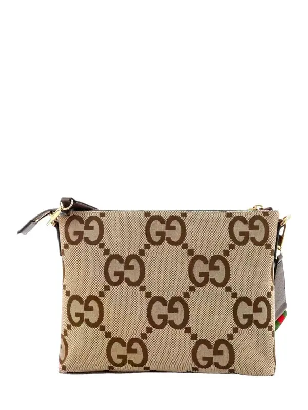 Gucci Zip Messenger Bag Jumbo Gg Canvas Crossbody Bag - Brown