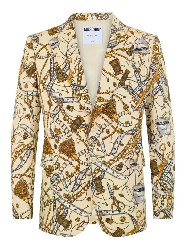 Moschino Single-breasted Printed Blazer - Neutrals