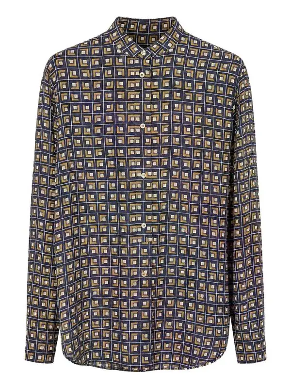 Aspesi Geometric-print Long-sleeve Shirt - Blue