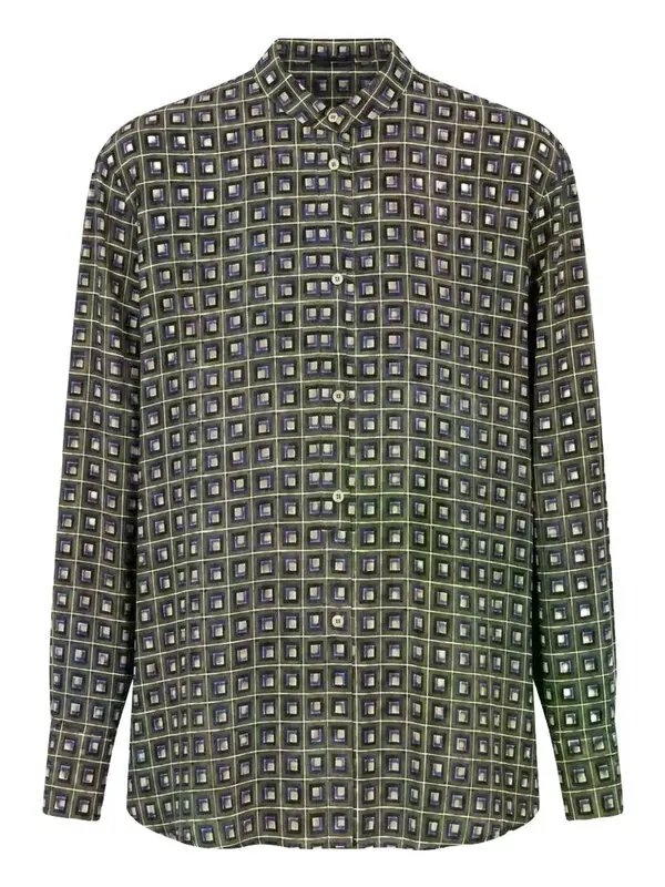 Aspesi Geometric-print Band-collar Shirt - Green