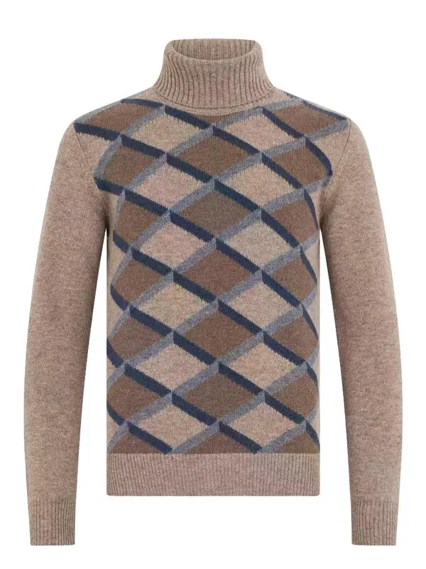 Fedeli Diamond-pattern Roll-neck Sweater - Neutrals