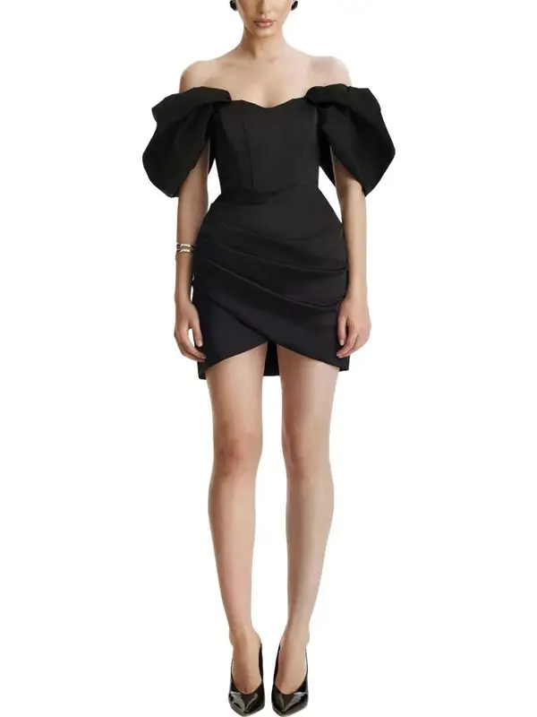 BENEDETTO Off-shoulder Puff-sleeve Mini Dress - Black
