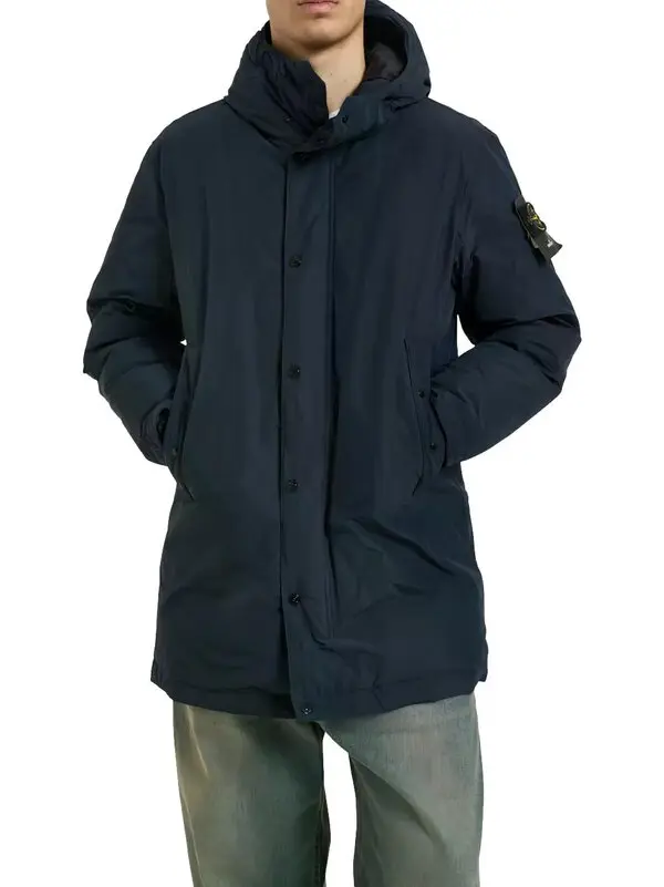 Stone Island Compass Patch Hooded Coat - Blue