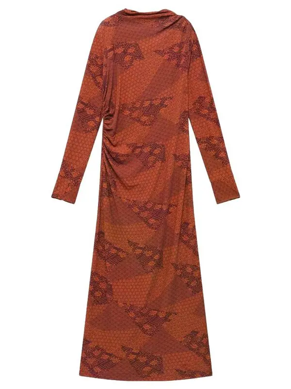 Malìparmi Mosaic-motif Draped Midi Dress - Red