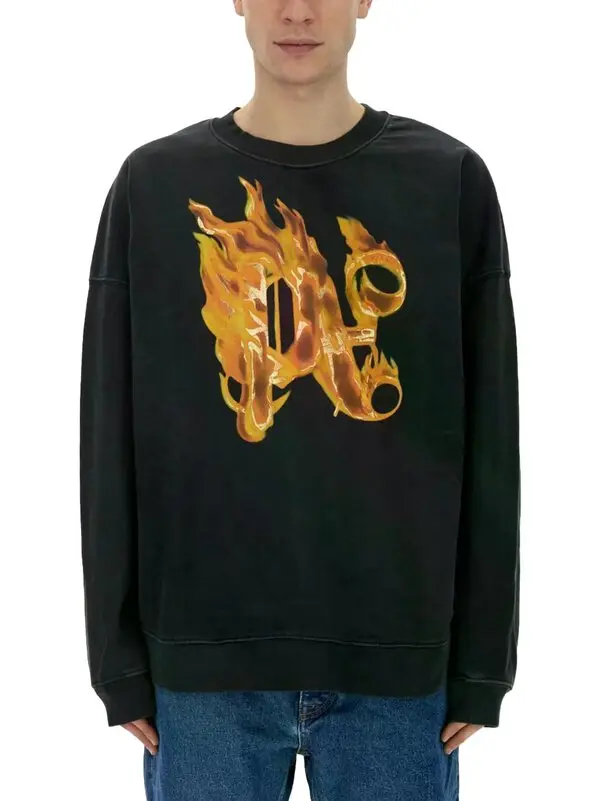 Palm Angels Burning Monogram Sweatshirt - Black