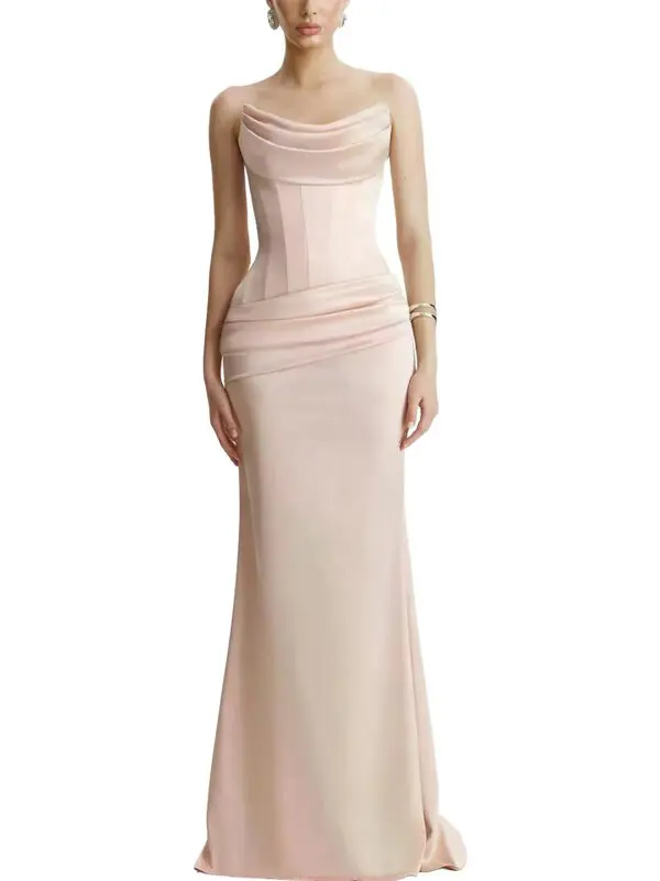 BENEDETTO Draped Corset Maxi Evening Dress - Pink