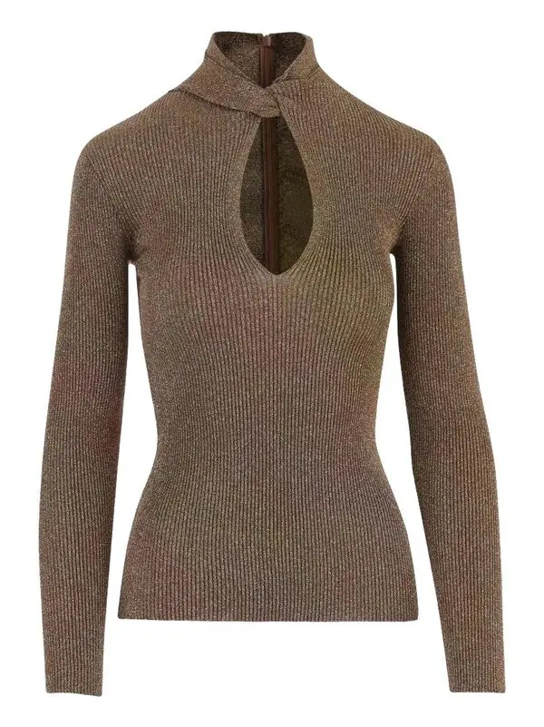 Valentino Garavani Long-sleeve Ribbed Cut-out T-shirt - Brown