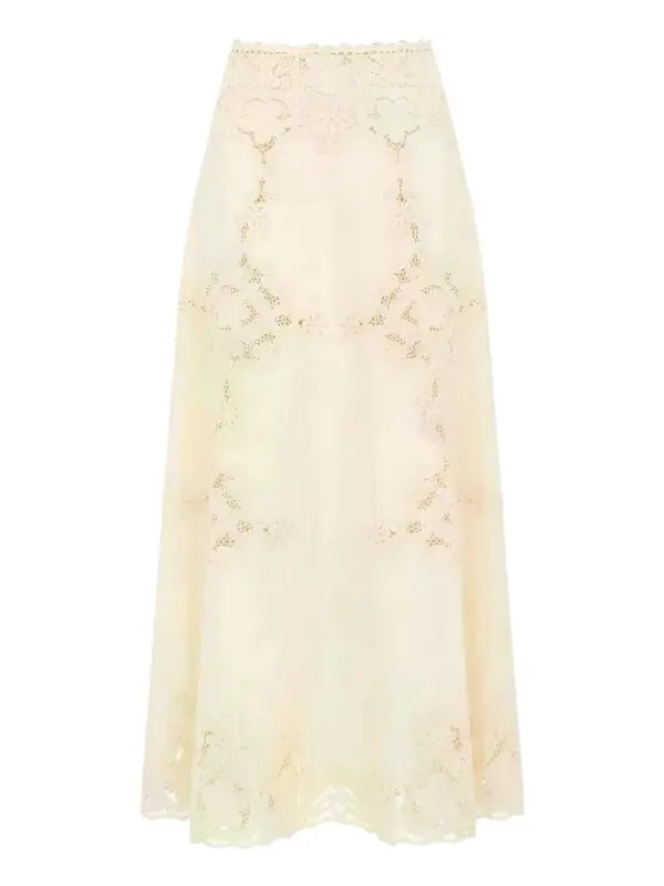 Ulla Johnson Fleur Lace-panelled Linen Midi Skirt - Neutrals