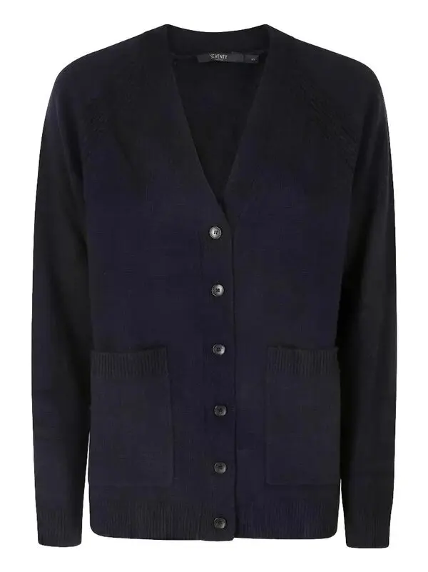 Seventy Button-up Patch-pocket Cardigan - Blue