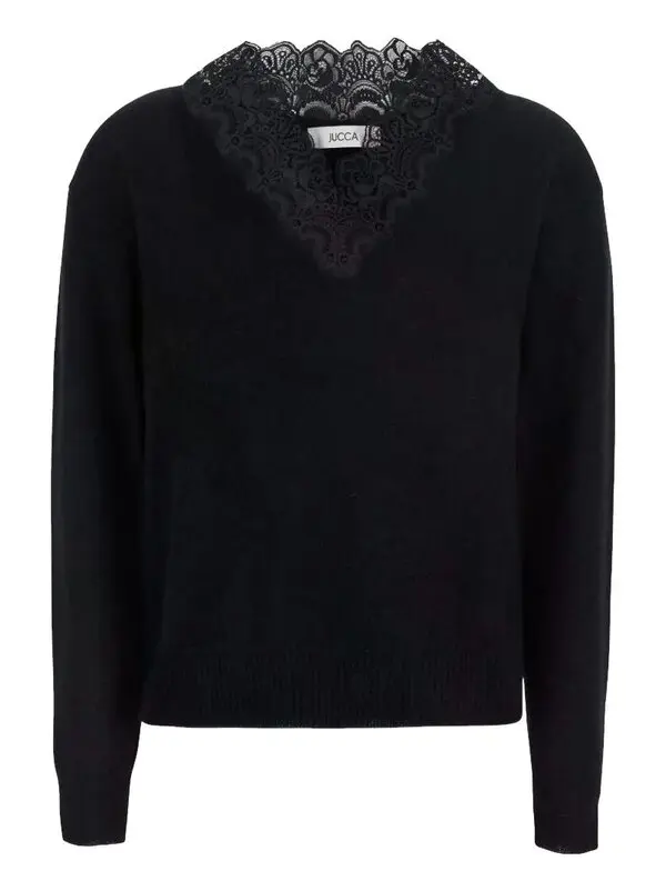 JUCCA Lace-trim V-neck Sweater - Black