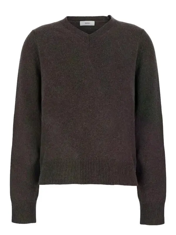 GRIFONI V-neck Elbow-patch Sweater - Brown