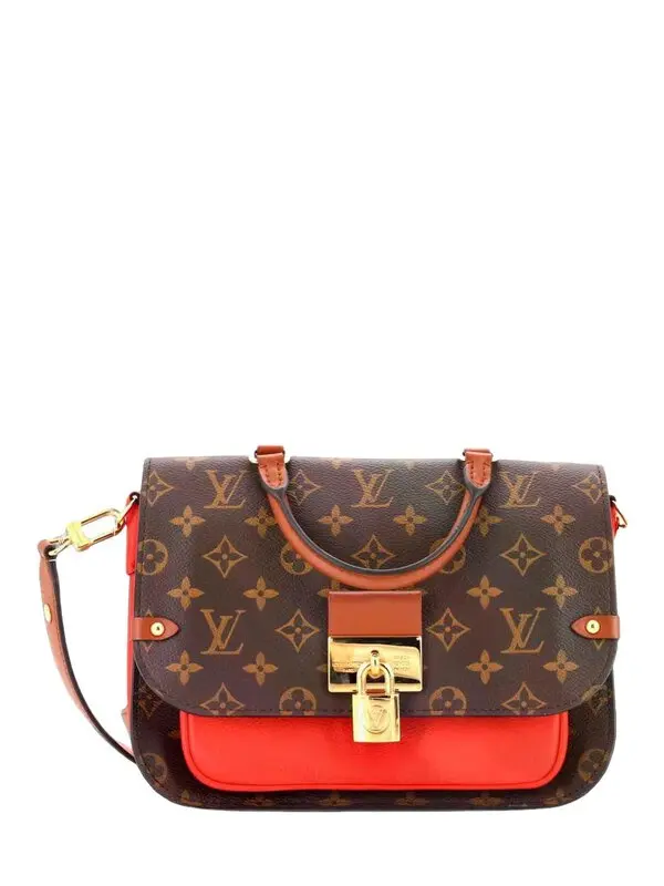 LOUIS VUITTON Vaugirard Handbag Monogram Canvas With Leather Satchel - Red