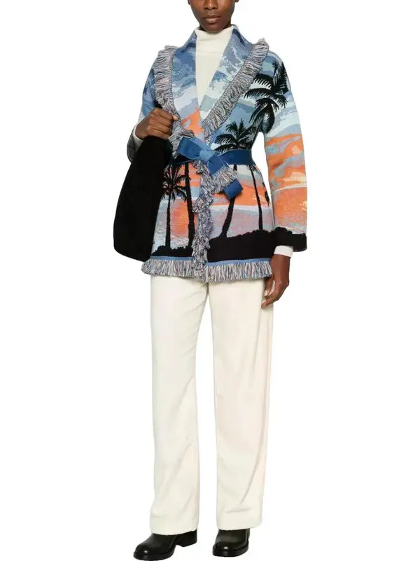 Alanui Fringe-trimmed Palm-print Cardigan - Blue