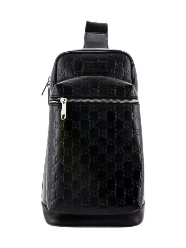 Gucci Signature Slim Crossbody Bag Guccissima Leather Small Backpack - Black
