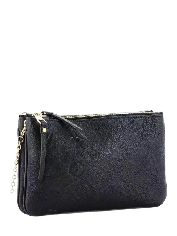 LOUIS VUITTON Double Zip Pochette Monogram Empreinte Leather Clutch Bag - Black