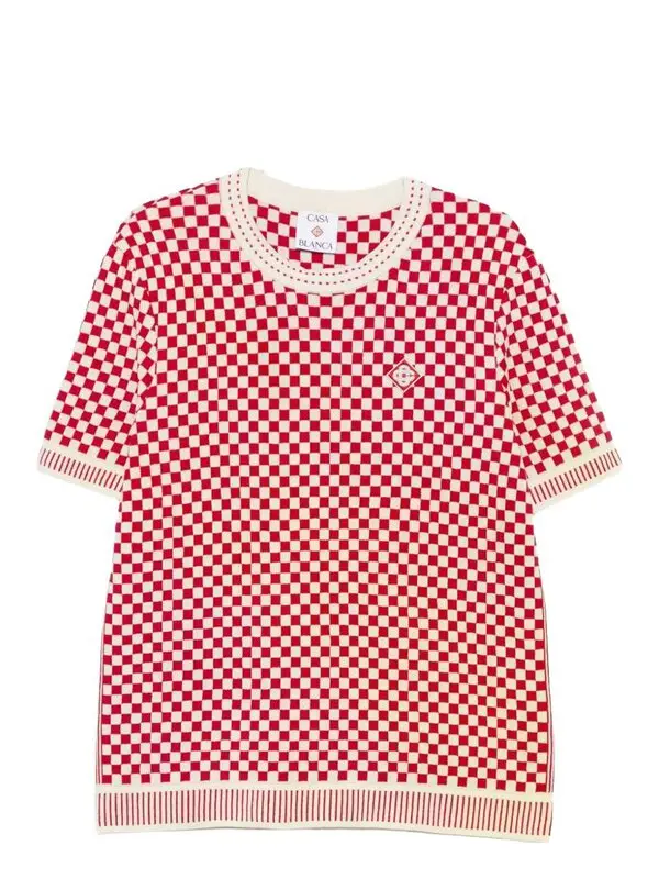 Casablanca Checkerboard-knit Logo-patch Sweater - Red