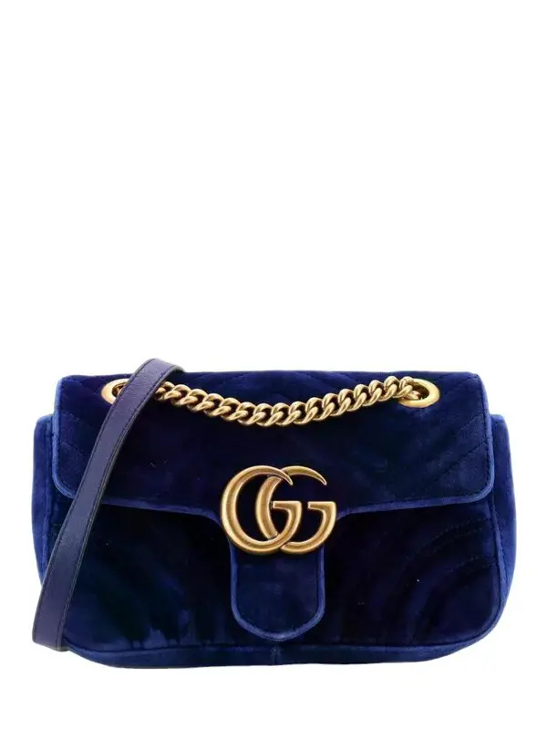 Gucci Gg Marmont Flap Bag Matelasse Velvet Mini Shoulder Bag - Blue