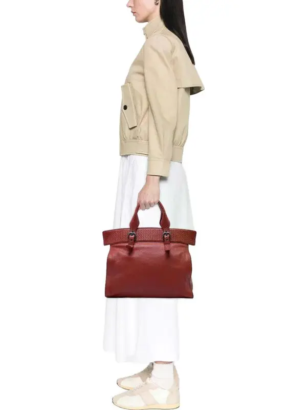 Bottega Veneta 2012-2026 Intrecciato Trimmed Nappa Belted Tote Bag - Red