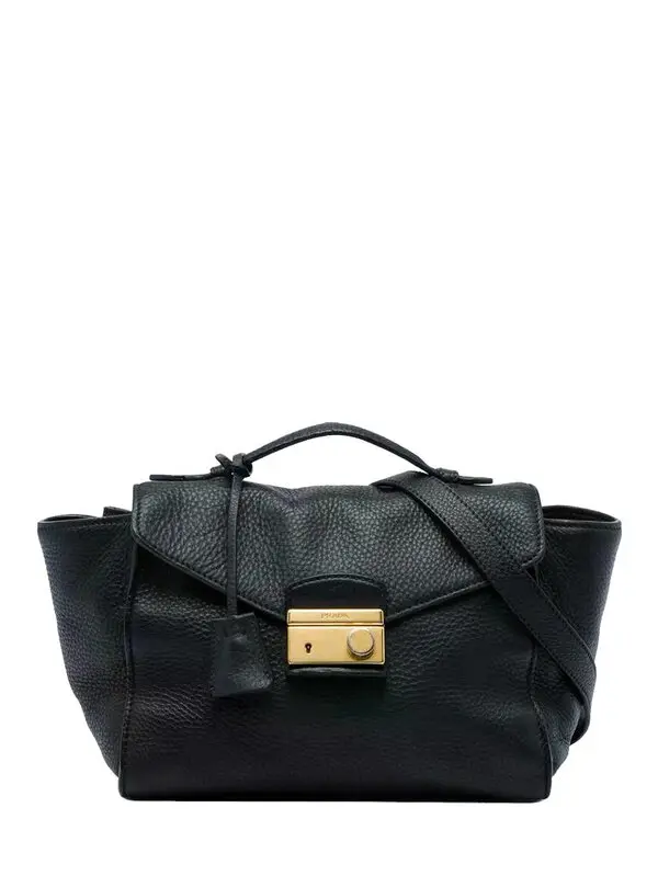 Prada 2013-2026 Vitello Daino Soundlock Satchel - Black