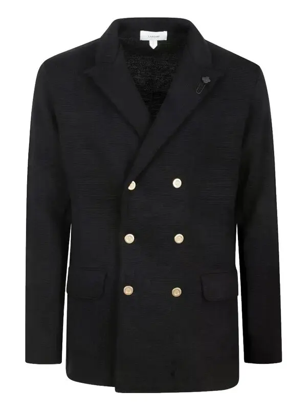 LARDINI Double-breasted Knitted Jacket - Black