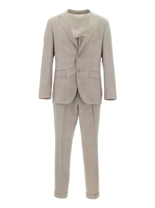 BOSS Two-piece Slim-fit Suit In Checked Italian Wool - Neutrals