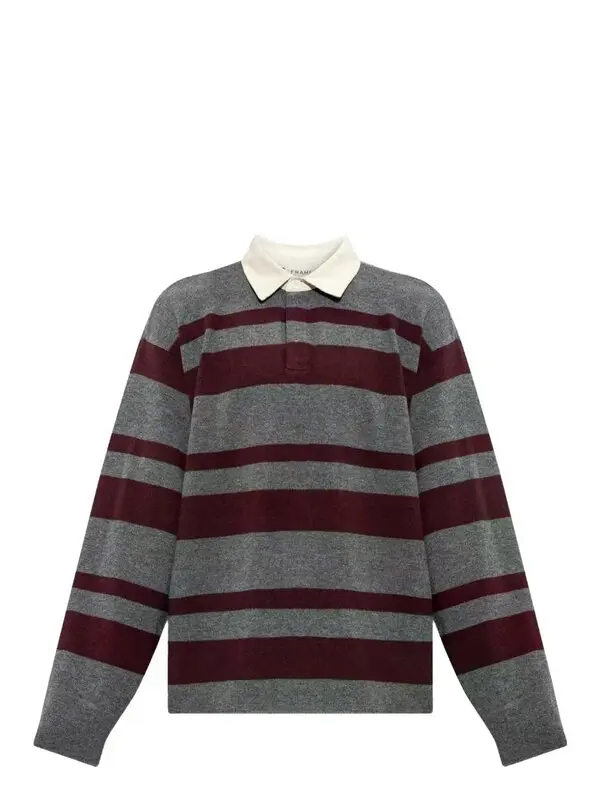 FRAME Rugby Striped Long-sleeve Polo Sweater - Grey