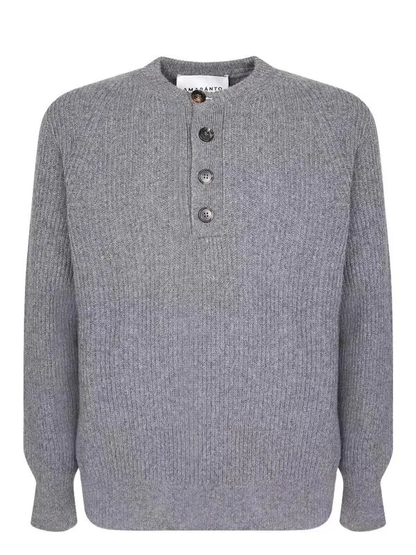 AMARANTO Ribbed-knit Henley Sweater - Grey
