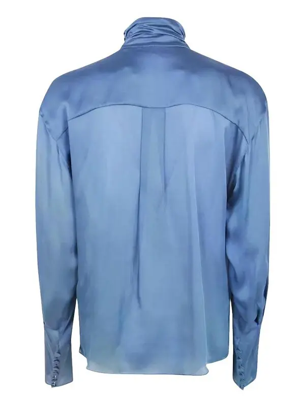 Balmain Pussy-bow Draped Silk Blouse - Blue