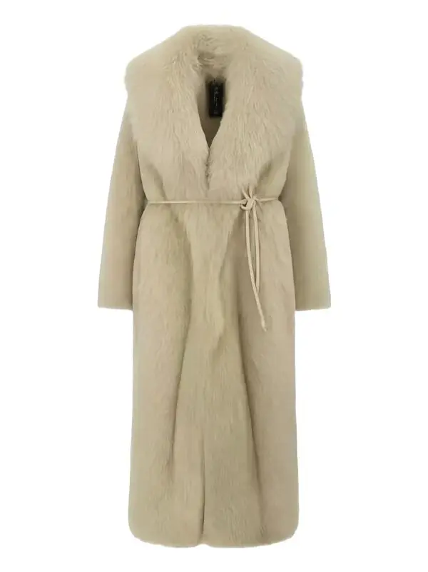 BLANCHA Belted Faux-fur Coat - Neutrals
