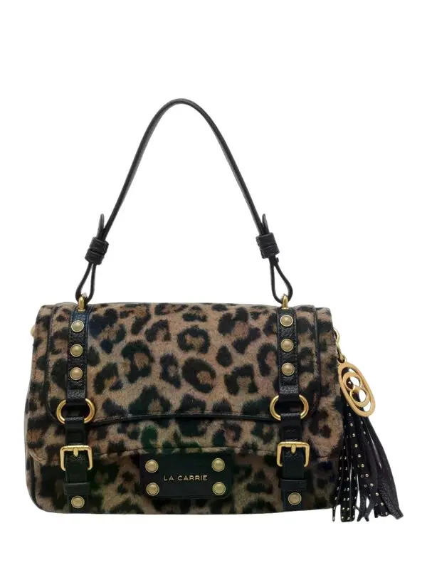 LA CARRIE Atena Leopard-print Studded Shoulder Bag - Brown
