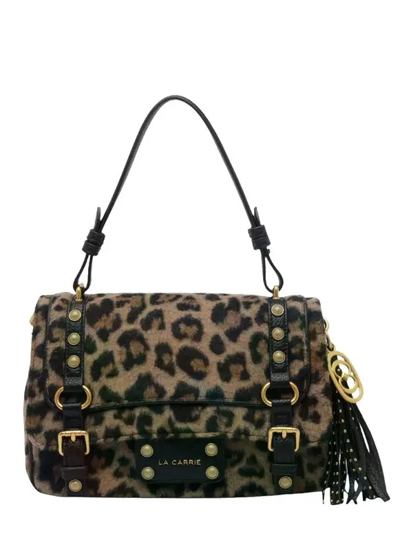 LA CARRIE Atena Leopard-print Studded Shoulder Bag - Brown